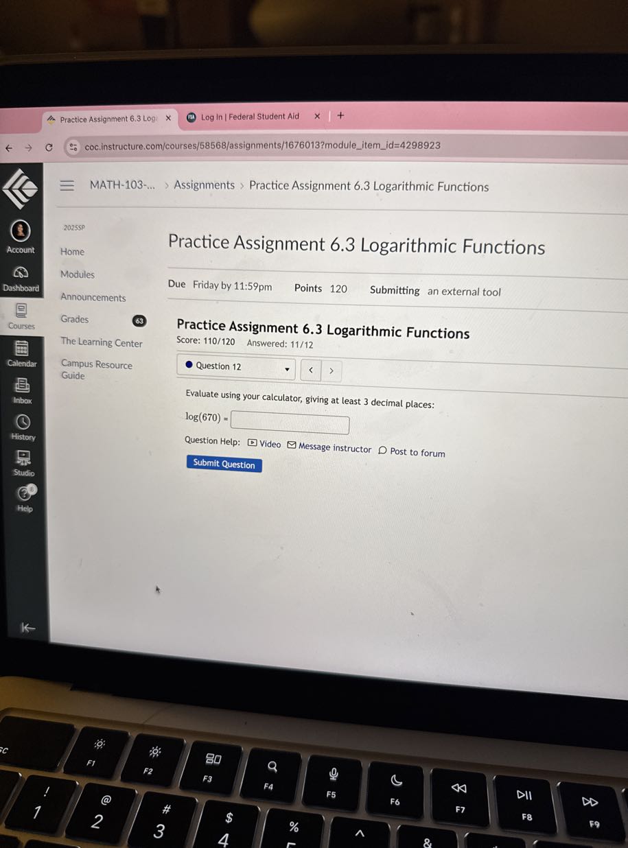 Practice Assignment 6.3 Logi Log ln | Federal Student Aid coc.instructure.com/courses/58568 ...