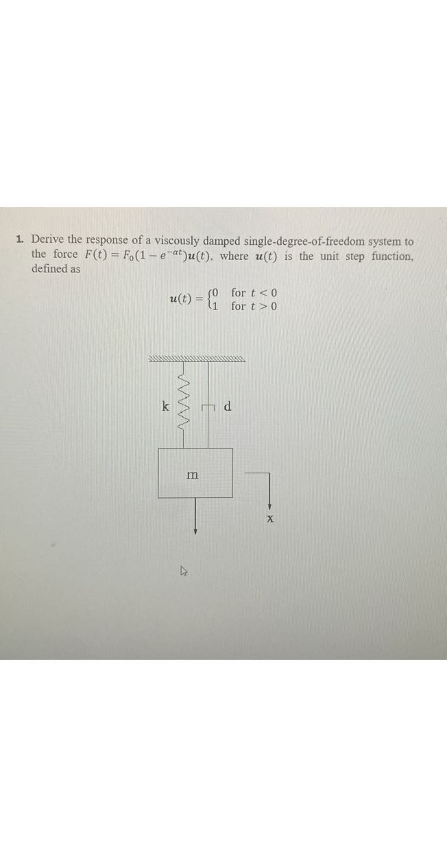 1 derive the response of a viscously damped single degree of freedom ...