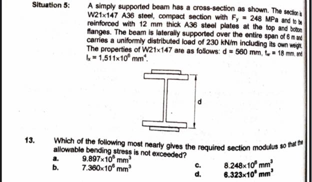 Sltuation 5: A simply supported beam has a cross-section as shown. The ...