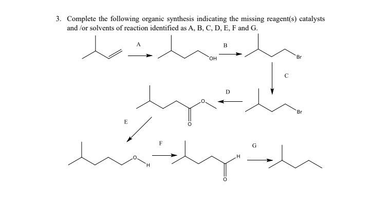 3. Complete the following organic synthesis indicating the missing reagent(s) catalysts and /or ...