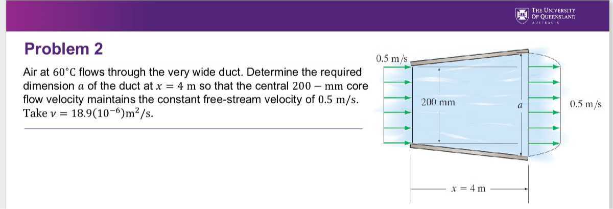 Problem 2 Air at 60^∘C flows through the very wide duct. Determine the ...