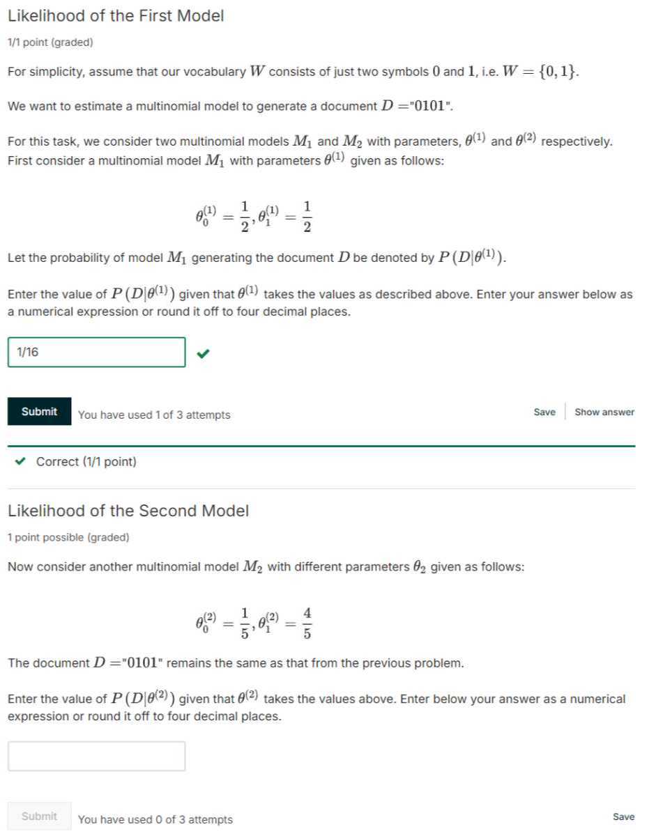 Likelihood of the First Model 1 / 1 point (graded) For simplicity ...