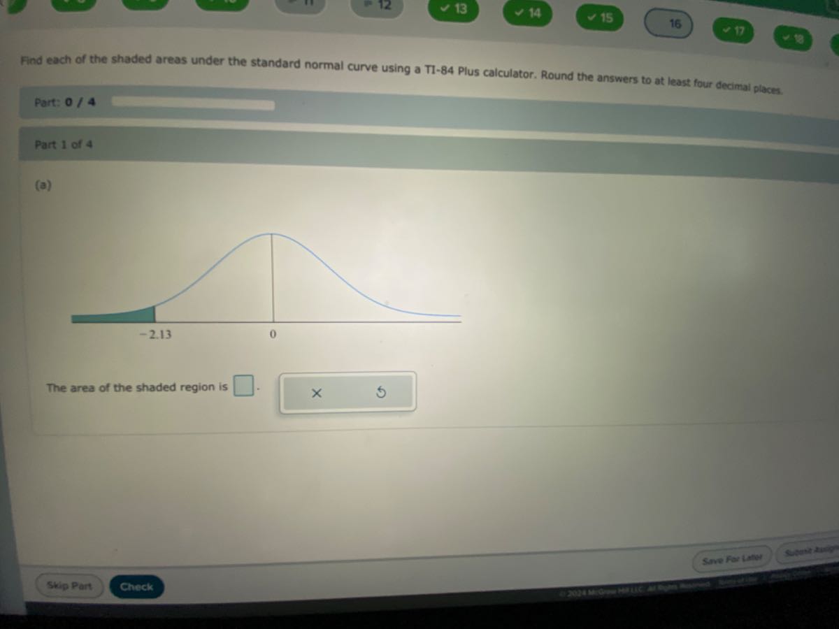 Find each of the shaded areas under the standard normal curve using a T1-84 Plus calculator ...