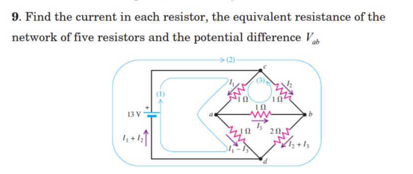 9. Find the current in each resistor, the equivalent resistance of the ...