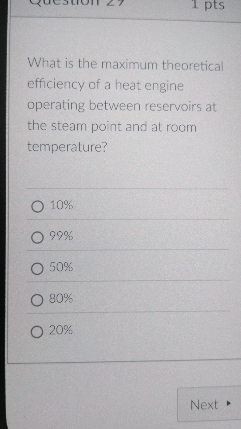 1 pts what is the maximum theoretical efficiency of a heat engine operating between reservoirs ...