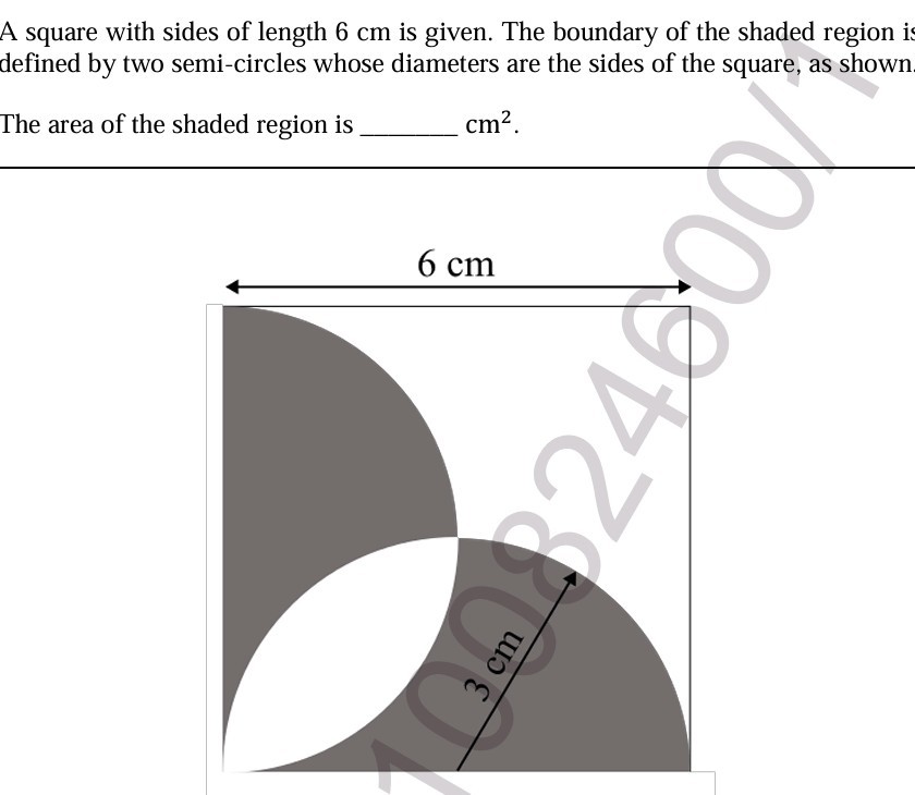 A square with sides of length 6 cm is given. The boundary of the shaded ...