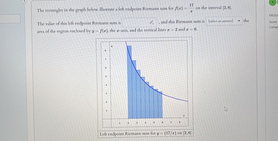 The rectangles in the graph below illustrate a left endpoint Riemann ...