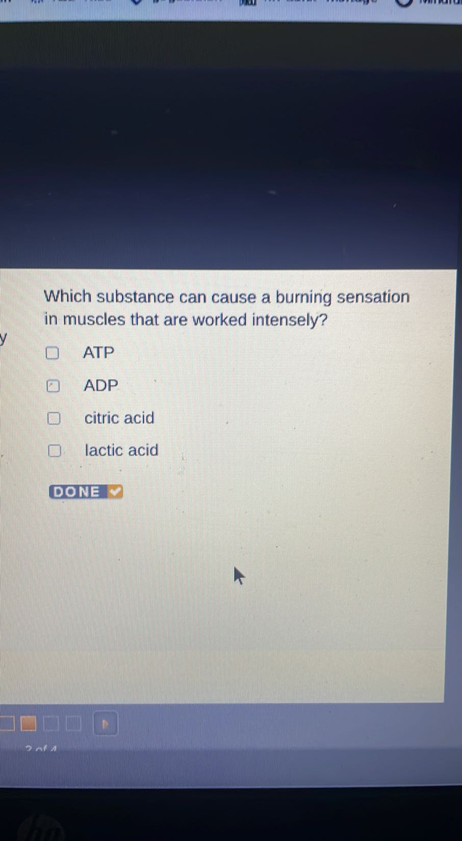 Which substance can cause a burning sensation in muscles that are ...