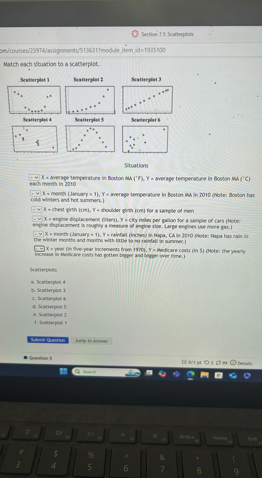 Section 7.1: Scatterplots om/courses/23974/assignments/513631?moduleitemid=1935100 Match each ...