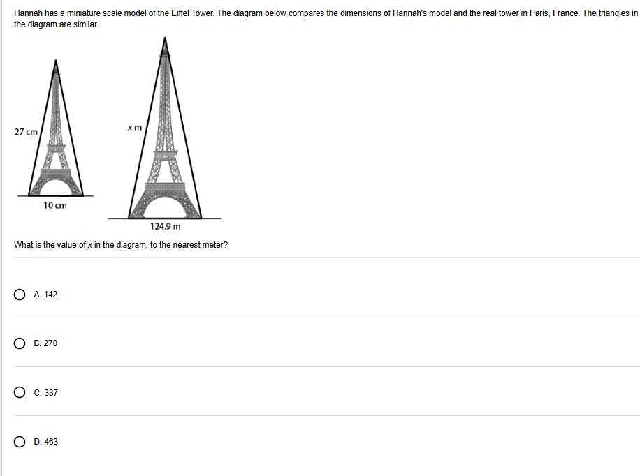 Hannah has a miniature scale model of the Eiffel Tower. The diagram ...