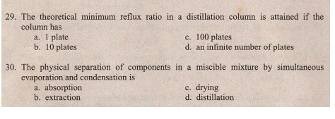 29. The theoretical minimum reflux ratio in a distillation column is ...