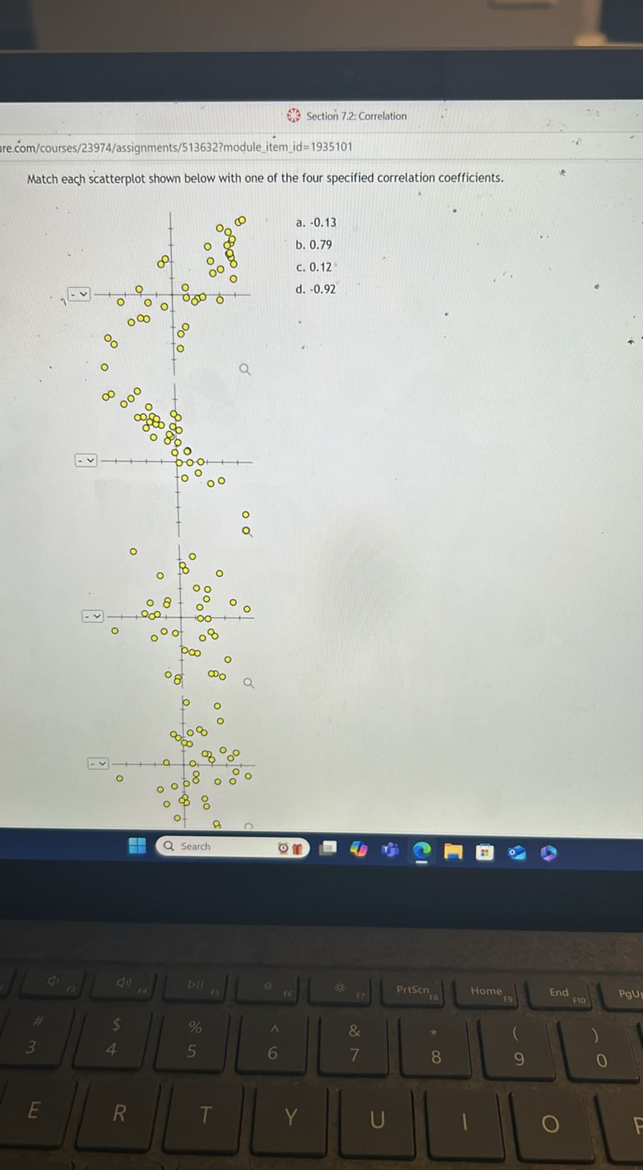 Section 7.2: Correlation re.com/courses/23974/assignments/513632?moduleitemid=1935101 Match each ...