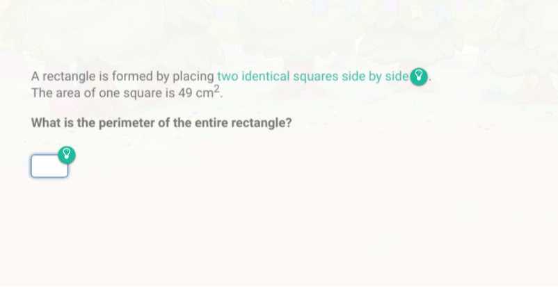 [GET ANSWER] A rectangle is formed by placing two identical squares side by side The area of one ...