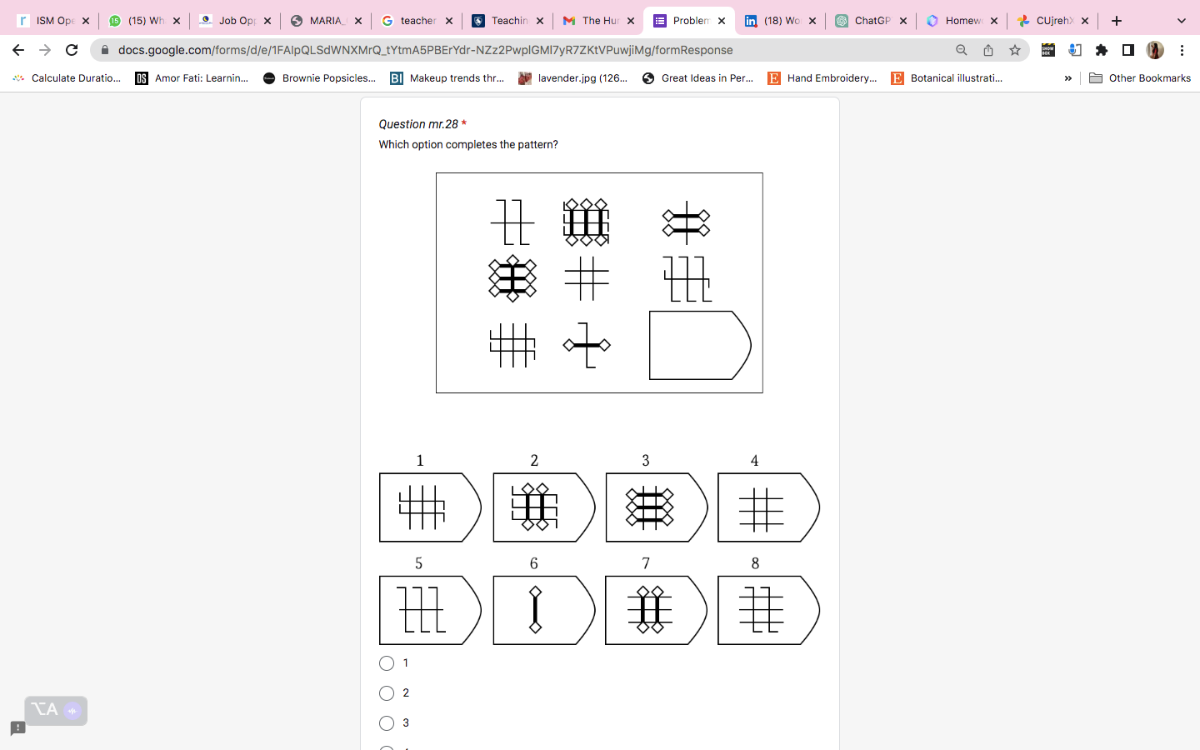 Question mr. 28 * Which option completes the pattern? 1 2 3