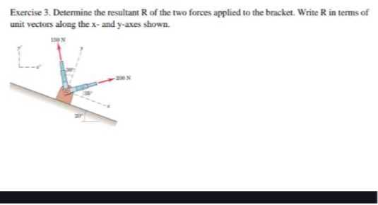 Exercise 3. Determine the resultant R of the two forces applied to the bracket. Write R in terms ...