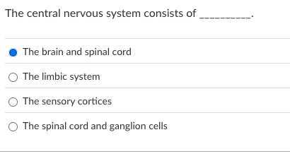 [GET ANSWER] The central nervous system consists of The brain and ...