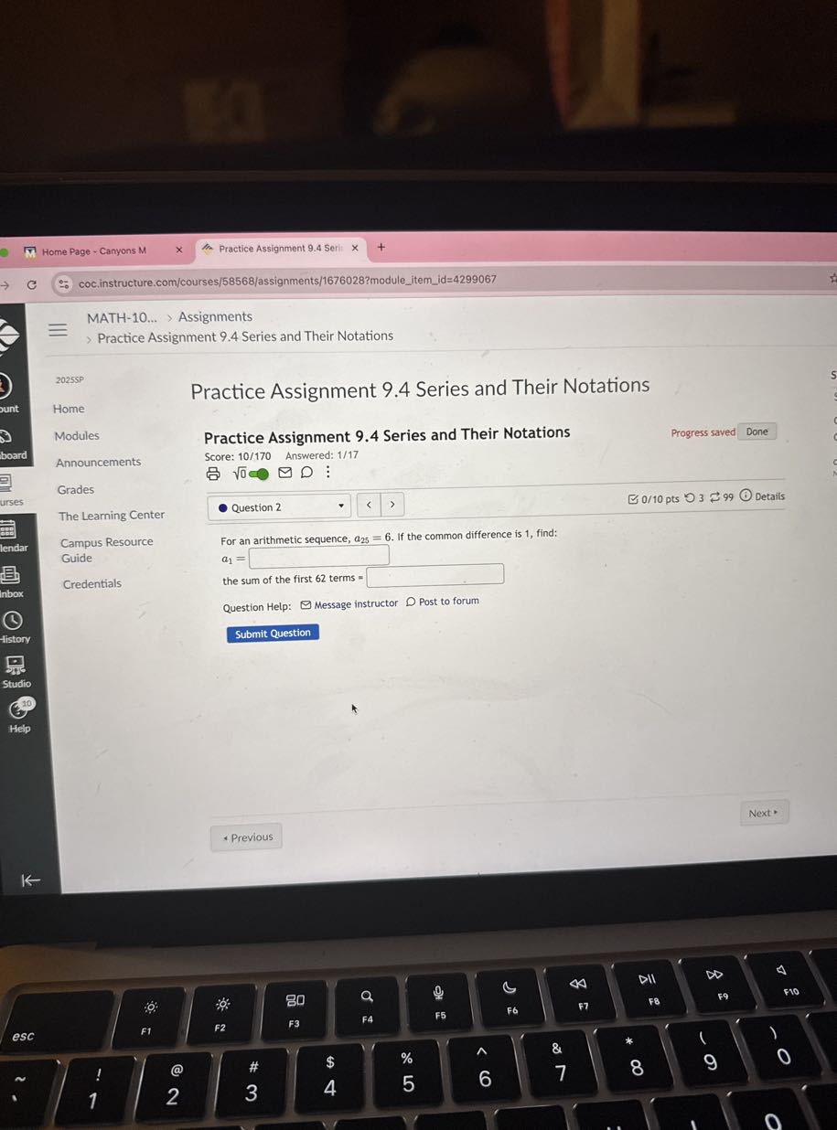 Home Page - Canyons M Practice Assignment 9.4 Seril coc.instructure.com/courses/58568 ...