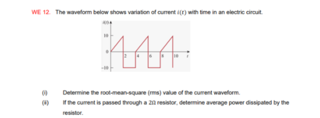 WE 12. The waveform below shows variation of current i(t) with time in ...