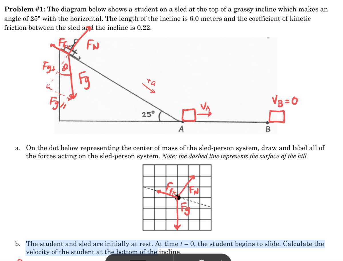 problem 1 the diagram below shows a student on a sled at the top of a ...