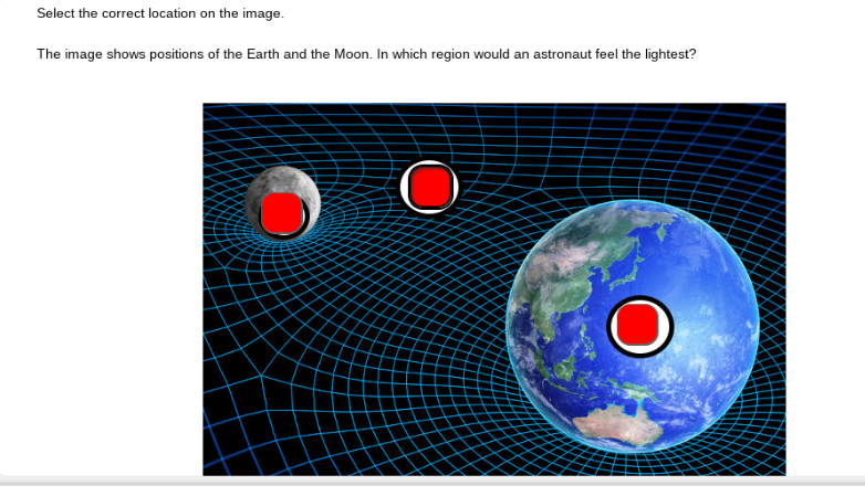 Select the correct location on the image. The image shows positions of the Earth and the Moon ...
