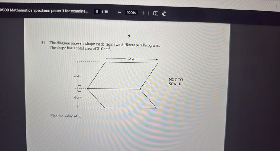 0980 Mathematics specimen paper 1 for examina... 9 / 18 100% 9 14 The ...