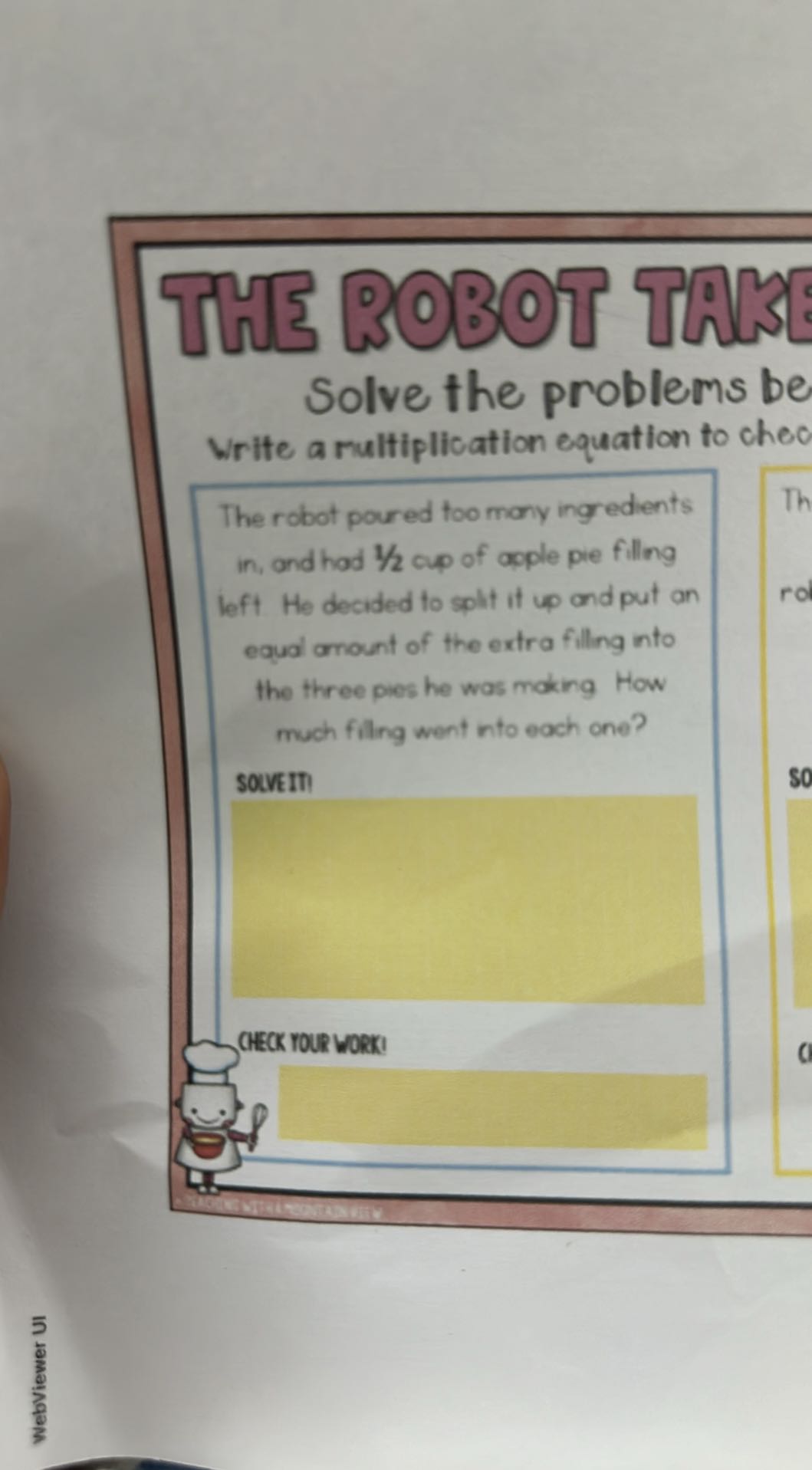 solve the problems be write a rultiplication equation to cheo the robot ...