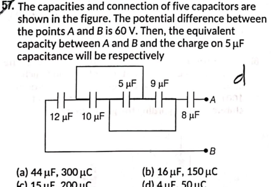 51. The capacities and connection of five capacitors are...