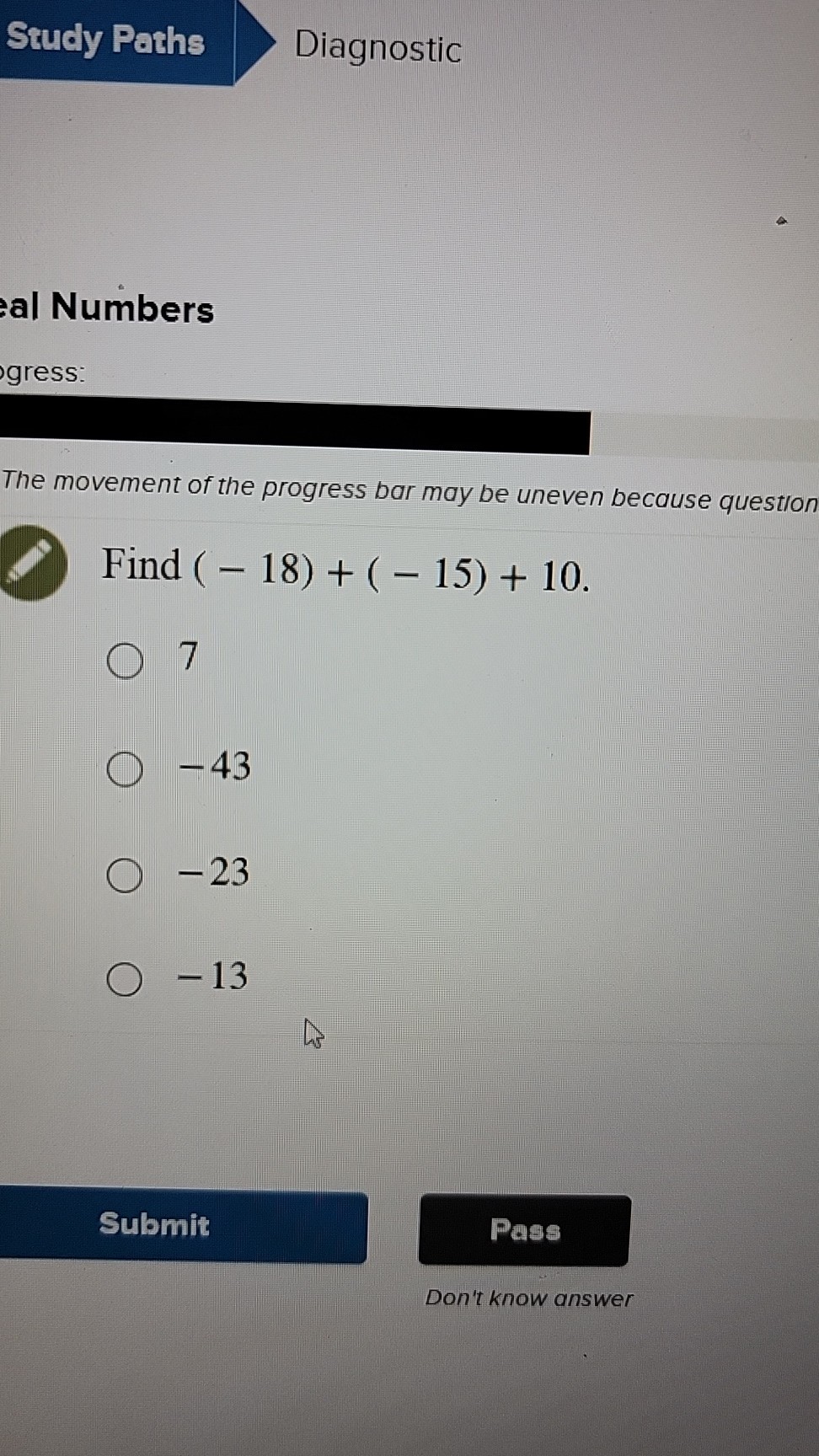 study paths diagnostic al numbers gress the movement of the progress bar may be uneven because ...