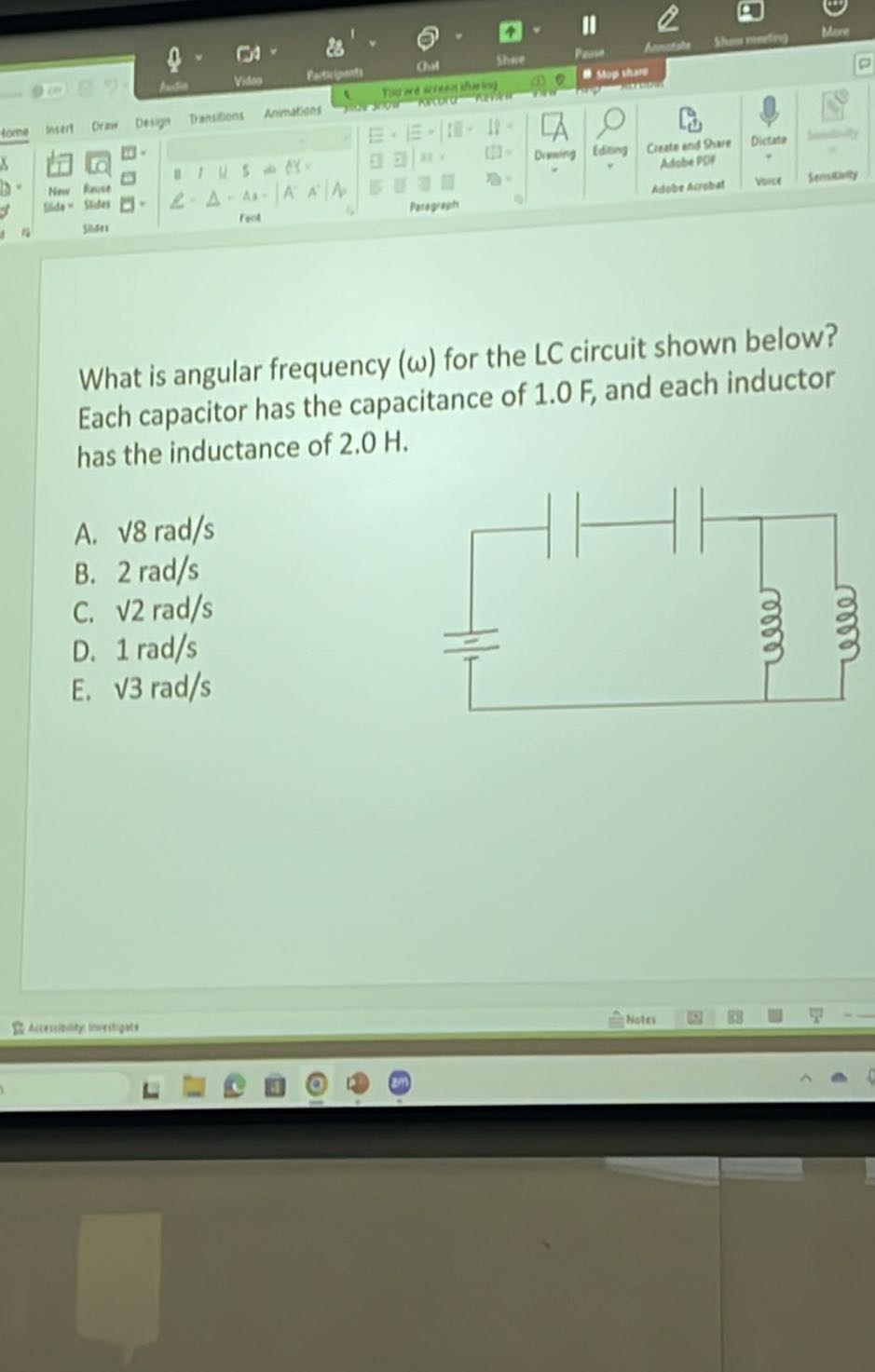 What is angular frequency (ω) for the LC circuit shown below? Each capacitor has the capacitance ...