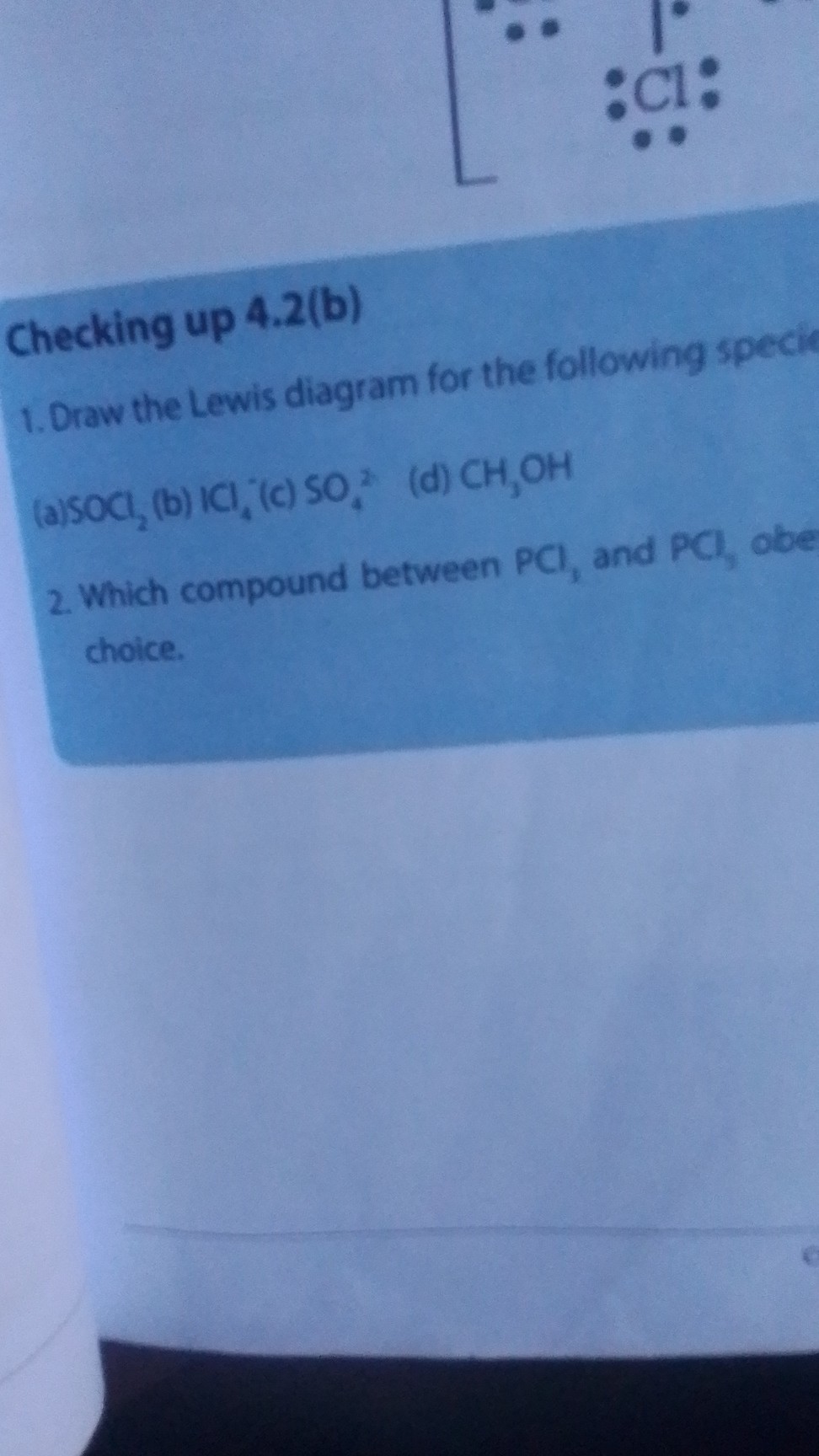 checking up 42 b 1 draw the lewis diagram for the following specir text ...