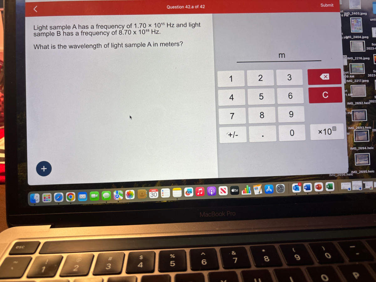 SOLVED: Light sample A has a frequency of 1.70 × 10^15 Hz and light ...