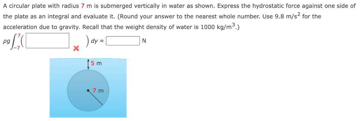A Circular Plate With Radius 7 M Is Submerged Vertically In Water As Shown Express The