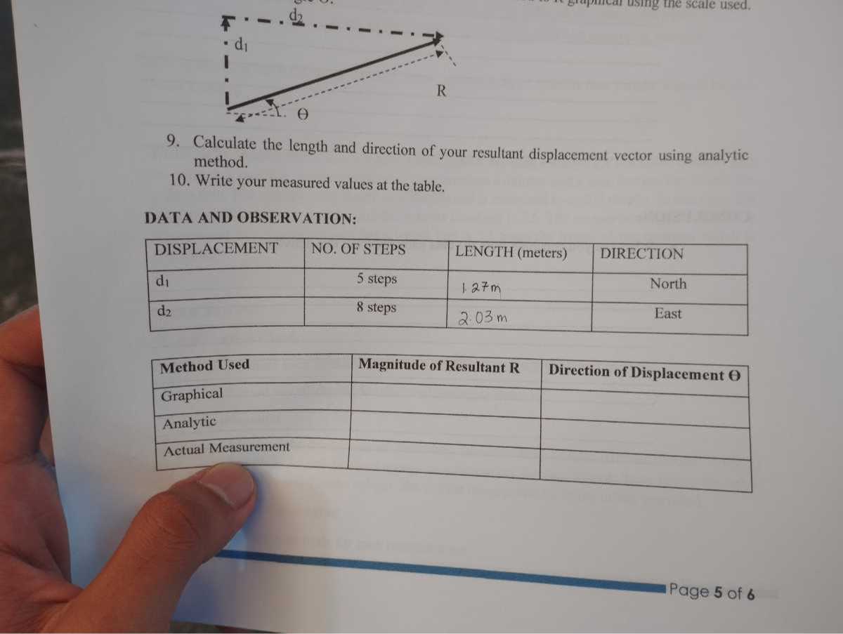 9. Calculate the length and direction of your resultant displacement ...