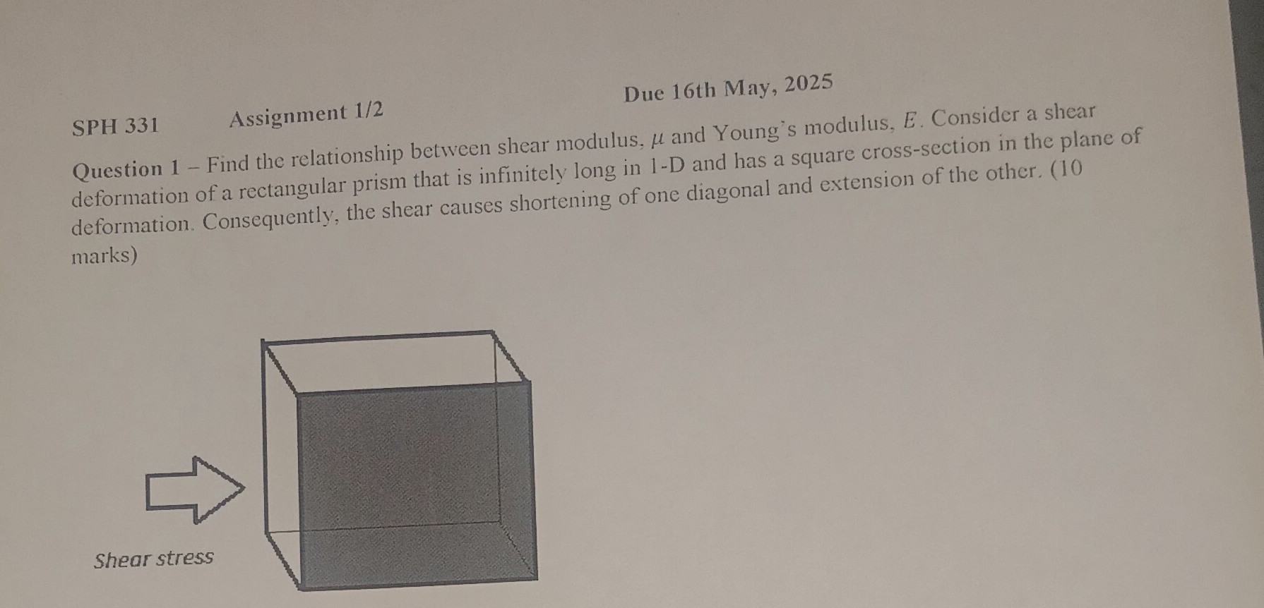 Question 1 - Find the relationship between shear modulus, μ and Young's ...
