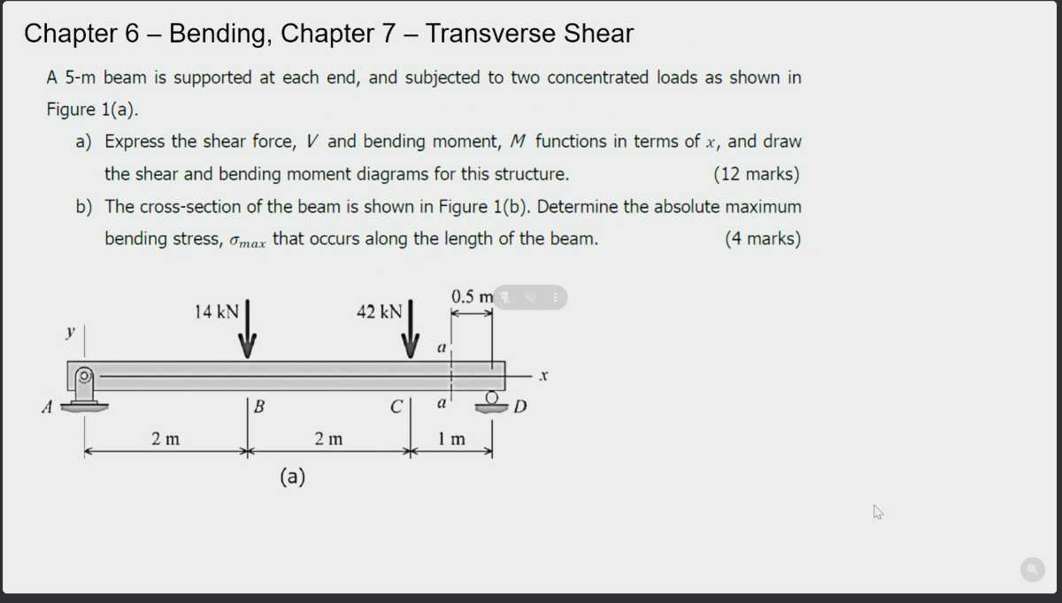 chapter 6 bending chapter 7 transverse shear a 5 m beam is supported at ...