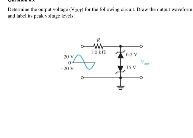 Determine the output voltage (VOUT ) for the following circuit. Draw the output waveform and ...