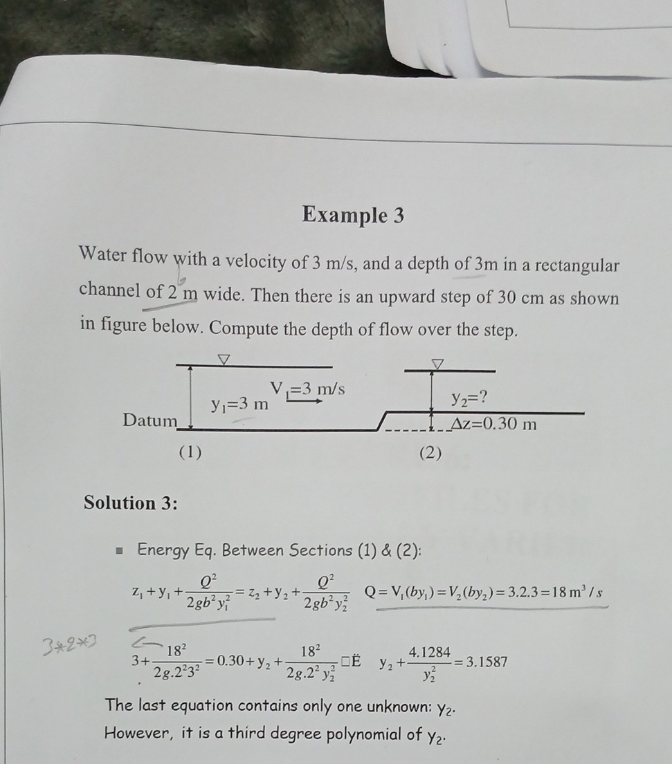 Example 3 Water flow with a velocity of 3 m / s, and a depth of 3 m in ...