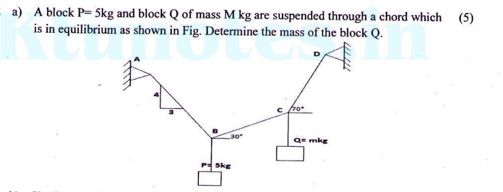 a) A block P=5 kg and block Q of mass M kg are suspended through a ...