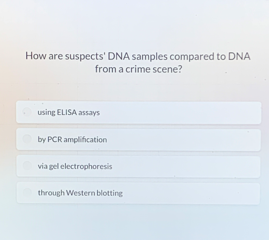 How are suspects' DNA samples compared to DNA from a crime scene? using ...