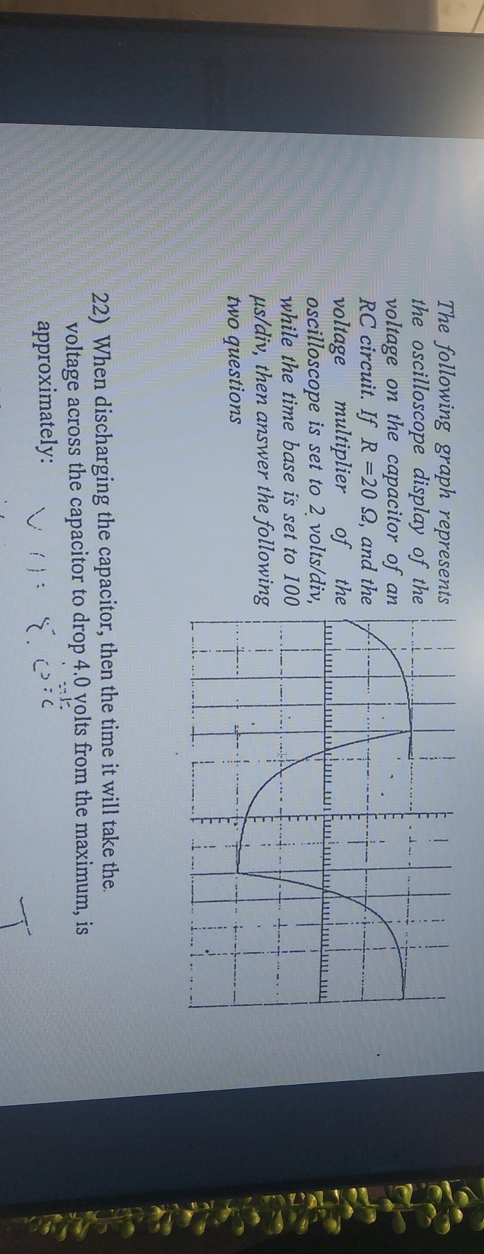 The following graph represents the oscilloscope display of the voltage ...