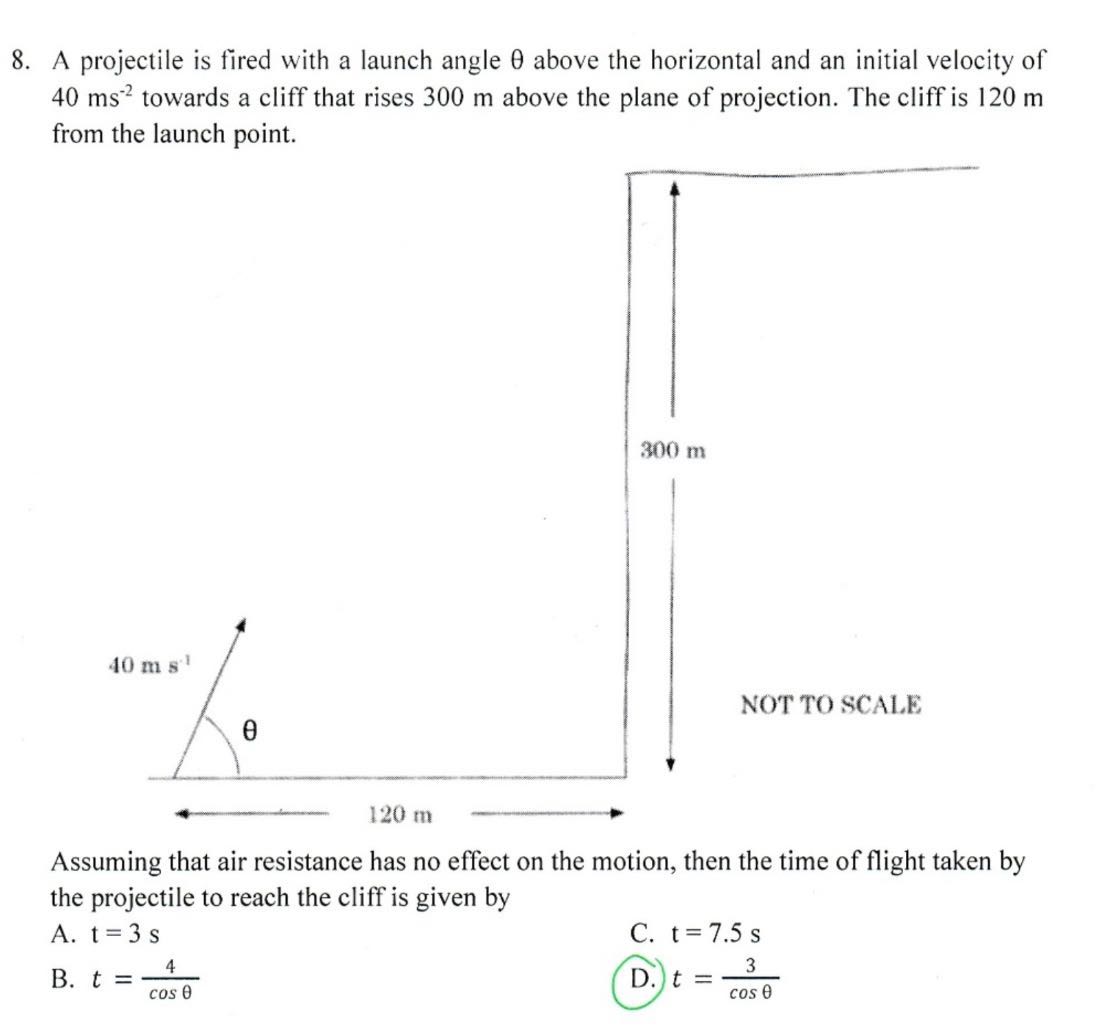 [GET ANSWER] 8. A projectile is fired with a launch angle θ above the ...