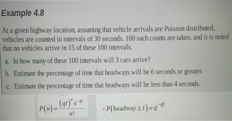 Example 4.8 At a given highway location, assuming that vehicle arrivals ...