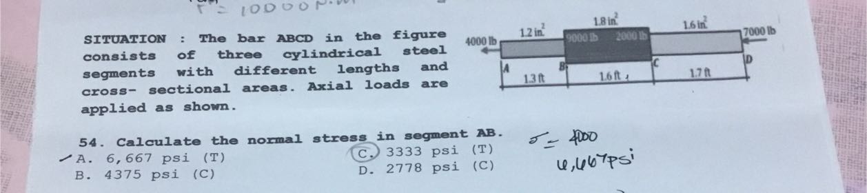 SITUATION : The bar ABCD in the figure consists of three cylindrical ...