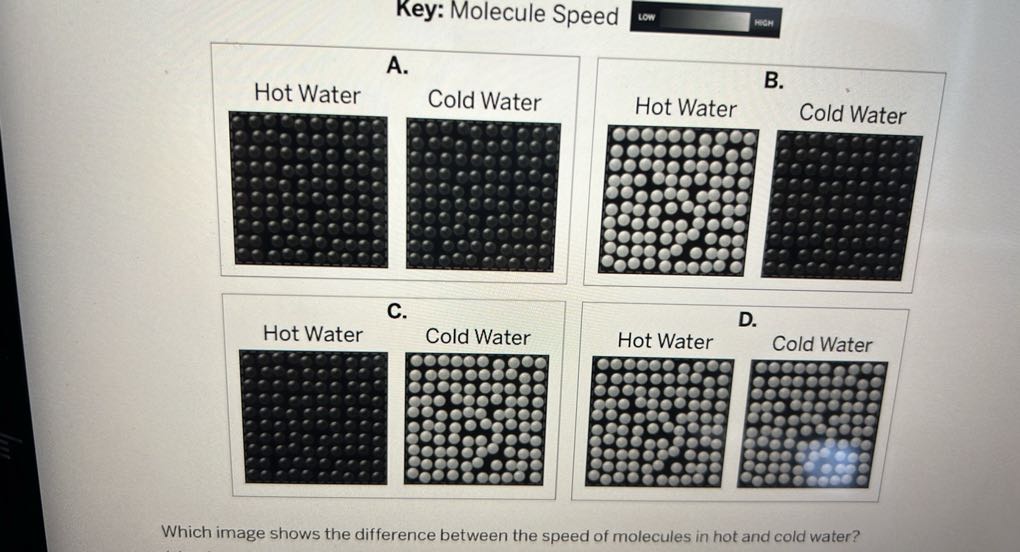 Key: Molecule Speed tow men Which image shows the difference between ...
