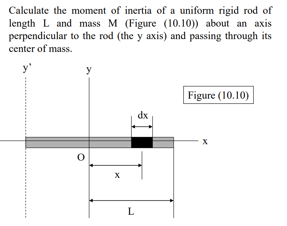 [GET ANSWER] Calculate the moment of inertia of a uniform rigid rod of length L and mass M ...