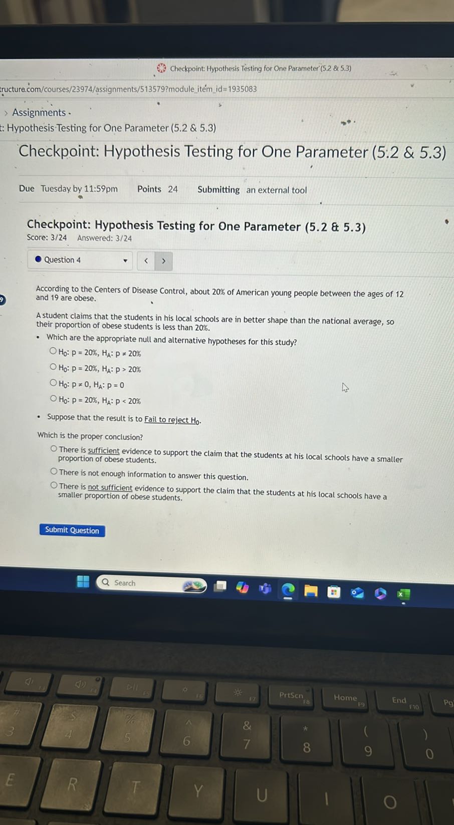 Checkpoint: Hypothesis Testing for One Parameter (5.2 & 5.3) tructure ...