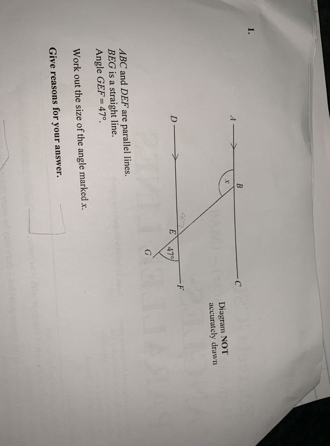1 Diagram Not Accurately Drawn A B C And D E F Are Parallel Lines B E