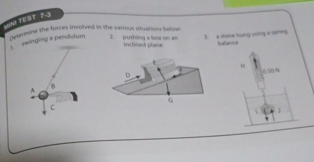 7-3 Determine the forces involved in the various situations below: 1. s ...