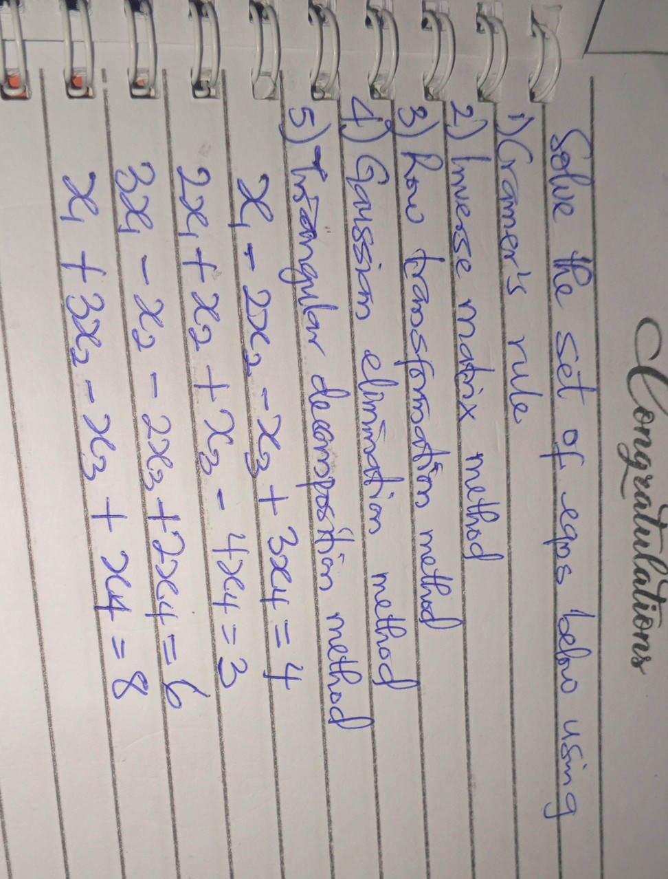 Congratulations Solve the set of eqps below using i) Cramer's rule 2 ...