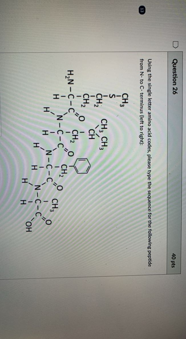 Question 26 40 pts 13 Using the single letter amino acid codes, please ...